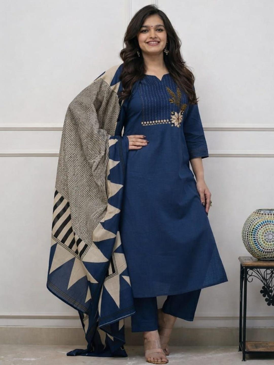 Buy TANESHWAR Women Ethnic Motifs Embroidered Regular Thread Work Pure ...