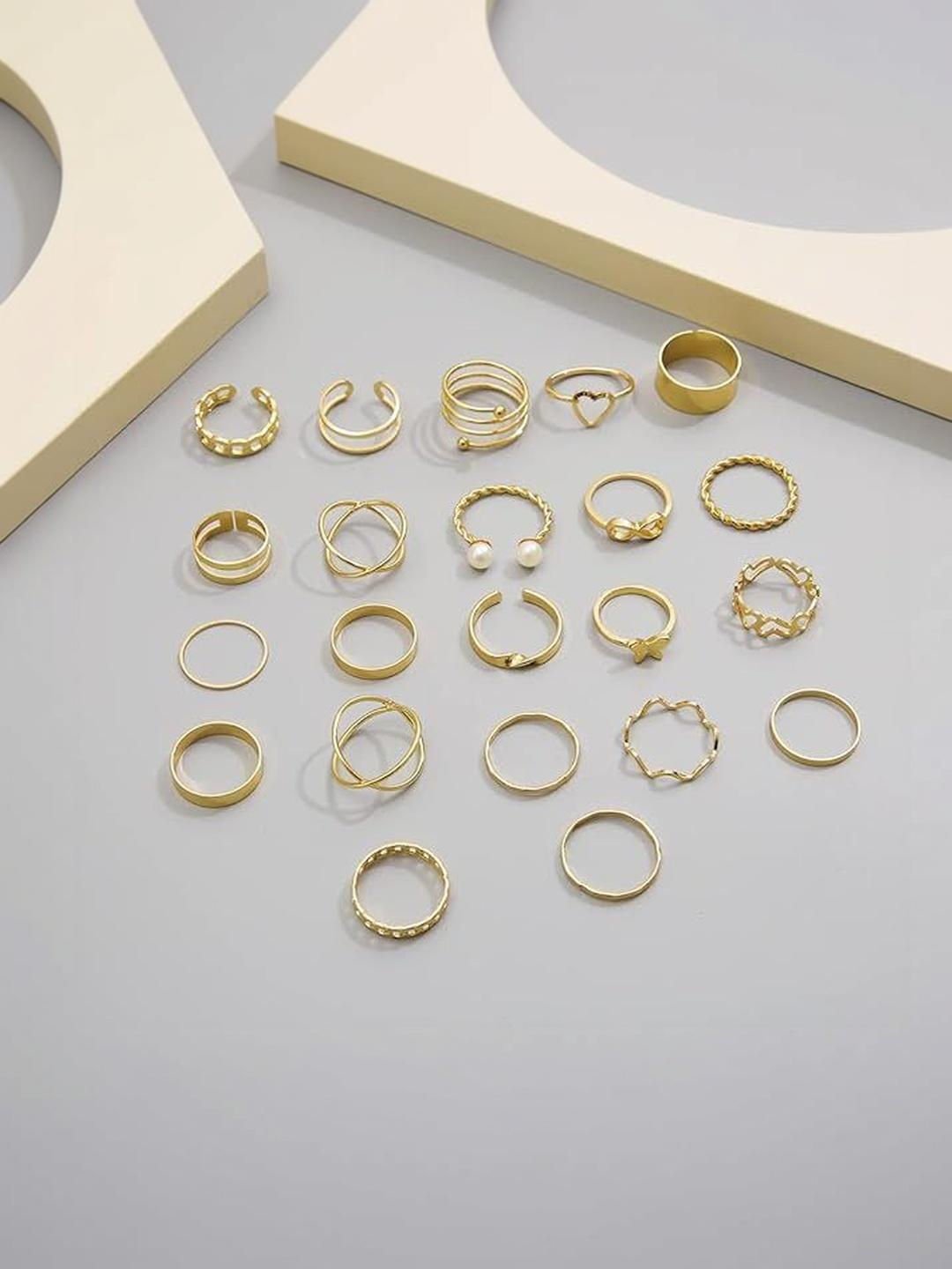 Buy Zaphariq Set Of 22 Gold Plated Contemporary Stackable Finger Rings ...