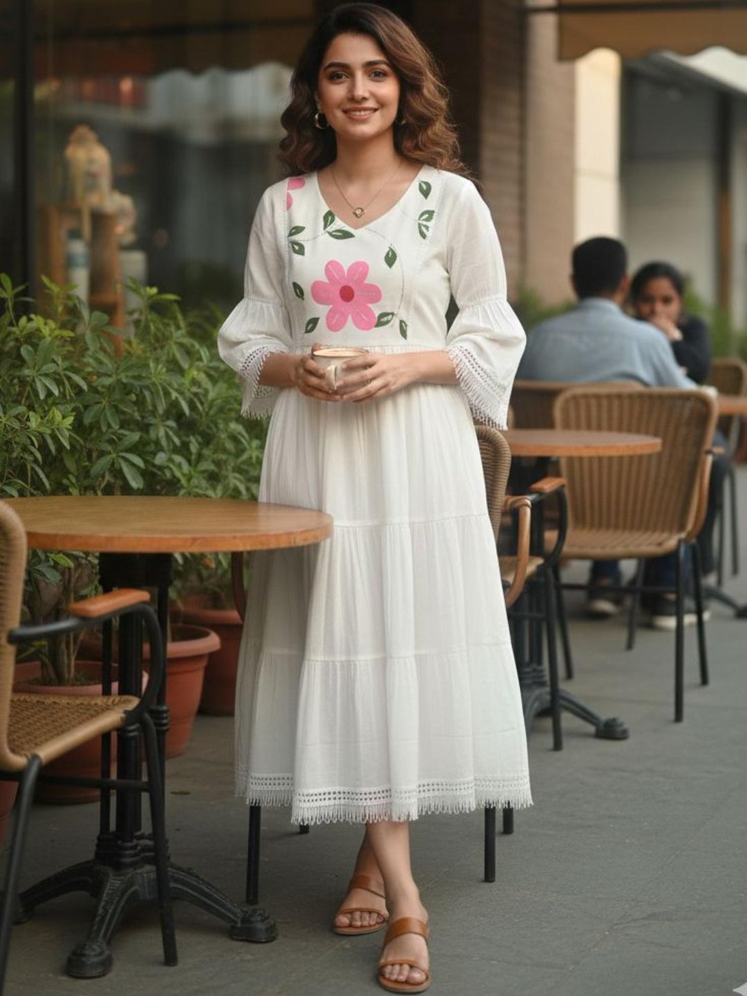 Buy Roly Poly Floral Print Flared Sleeve Ruffled A Line Midi Dress ...