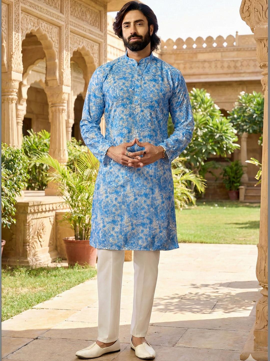 Buy RANGRAAG Men Dyed Regular Sequinned Kurta With Trousers - Kurta ...