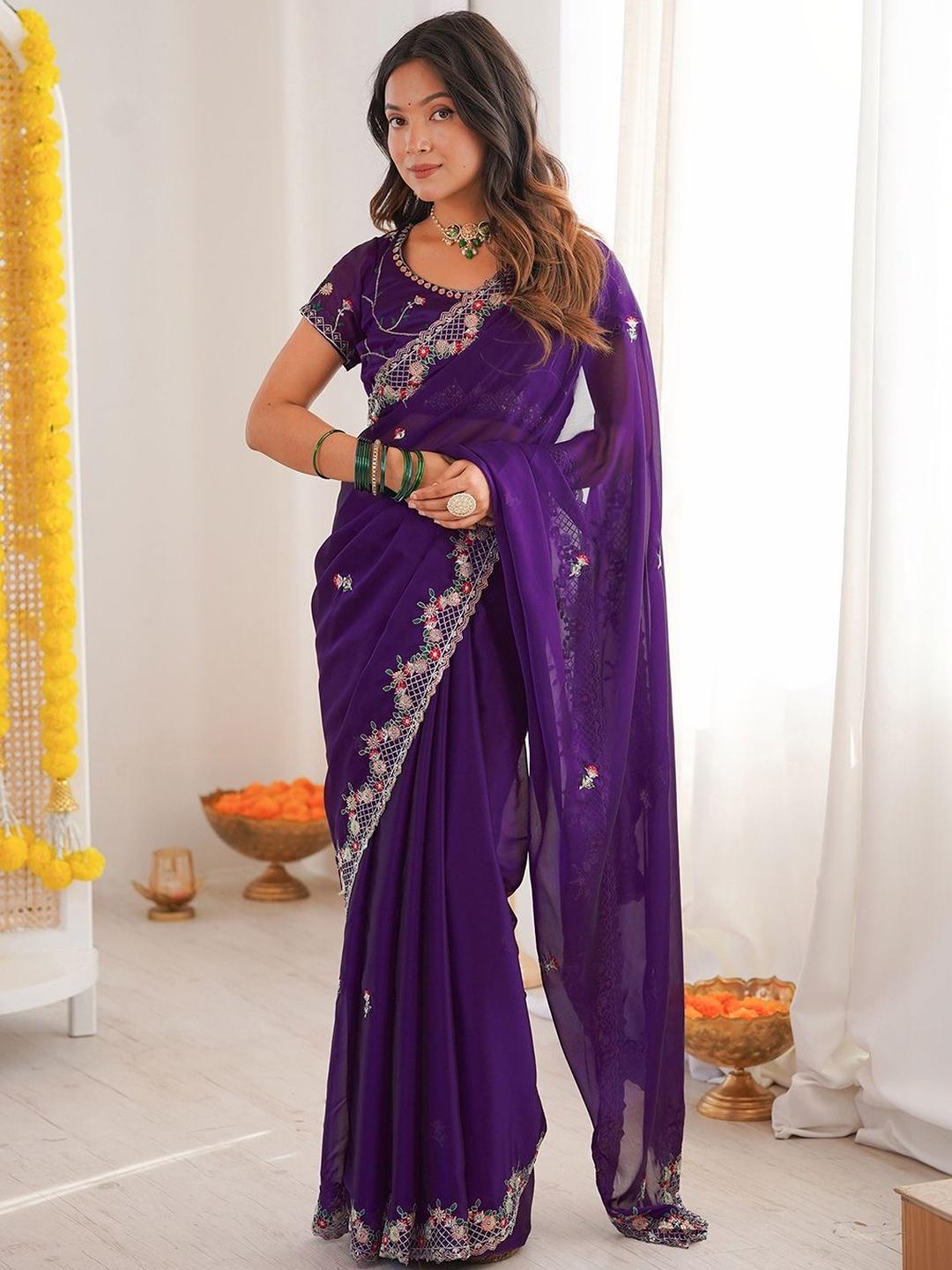 Buy Satrani Embellished Embroidered Art Silk Heavy Work Saree - Sarees ...