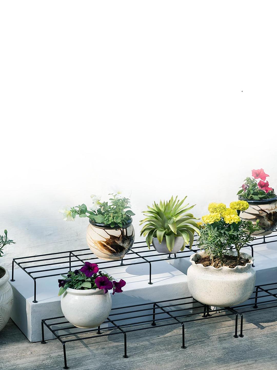 Buy INDUS GLOBAL IMPEX 2Pcs Black Textured Metal Planter Stands ...