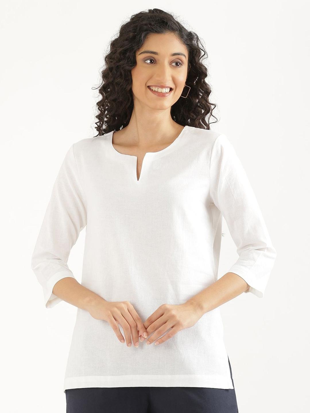 Buy SAADAA Airy Linen Split Neck Short Kurta - Kurtis for Women ...