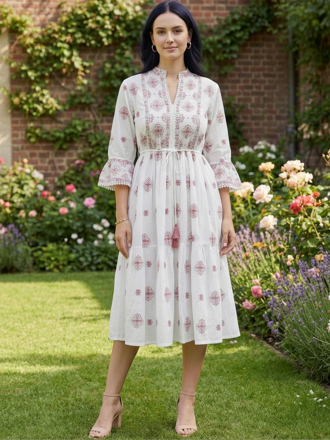 Buy ZUMMER Ethnic Motifs Print A Line Midi Dress - Dresses for Women ...