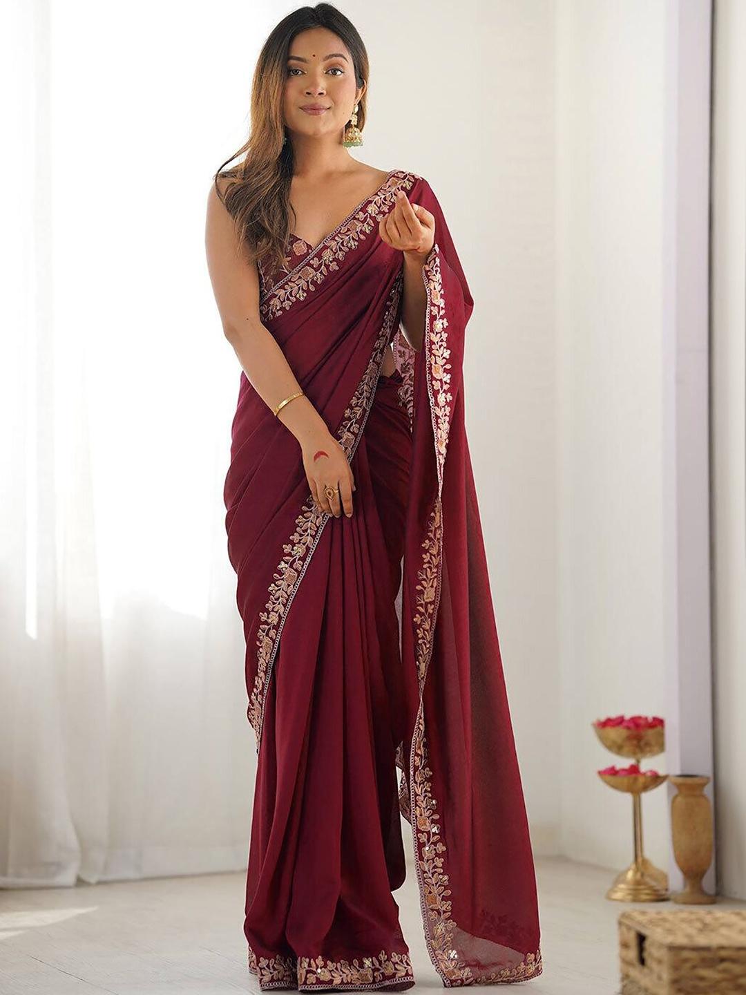 Buy SIDDESHWARY FAB Embellished Embroidered Art Silk Heavy Work Saree ...