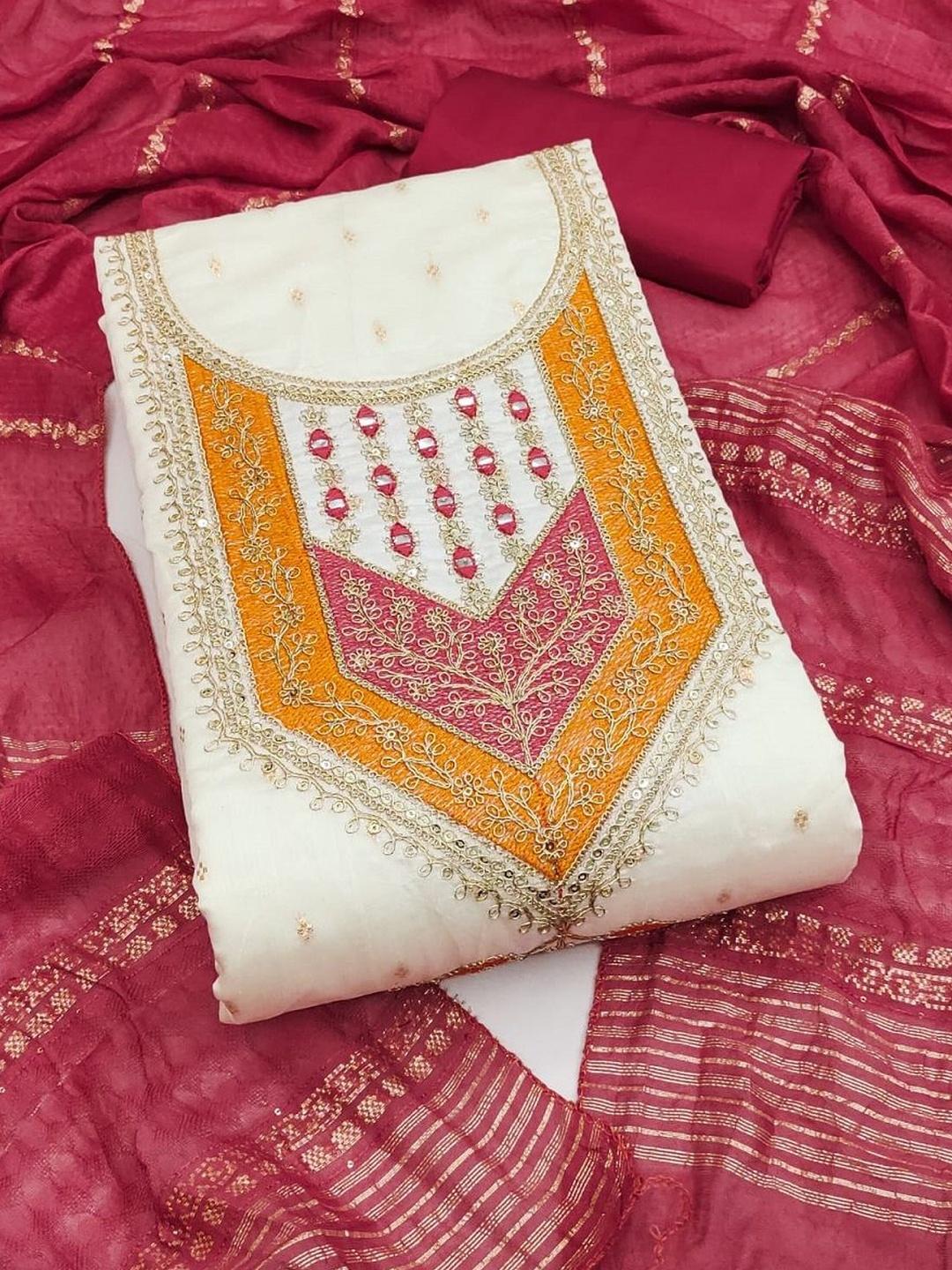 Buy DWIJA FASHION Embroidered Unstitched Dress Material - Dress ...
