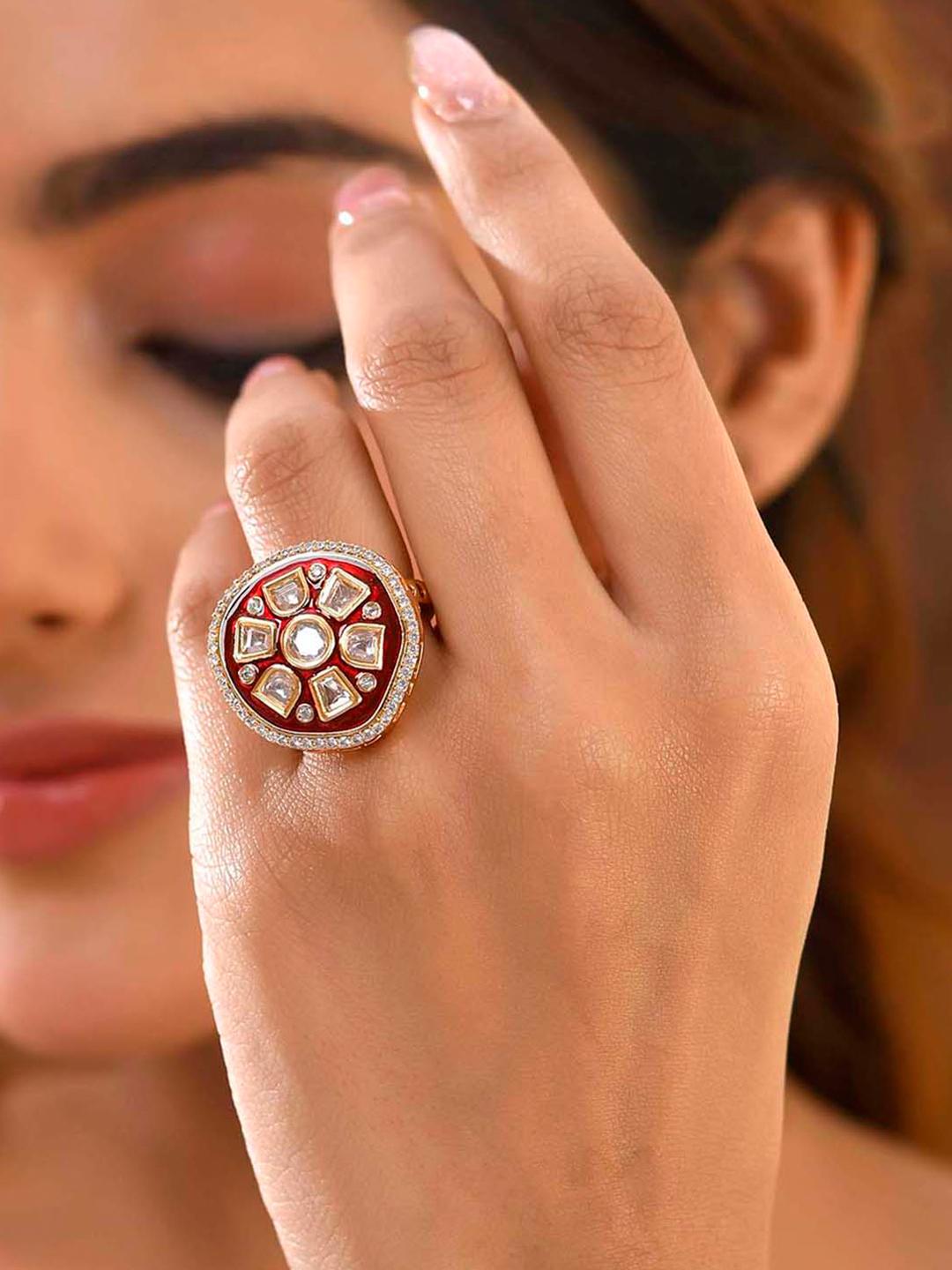 Buy Voylla Kundan Elegance Chandni Meena Ring - Ring for Women 32446406 ...