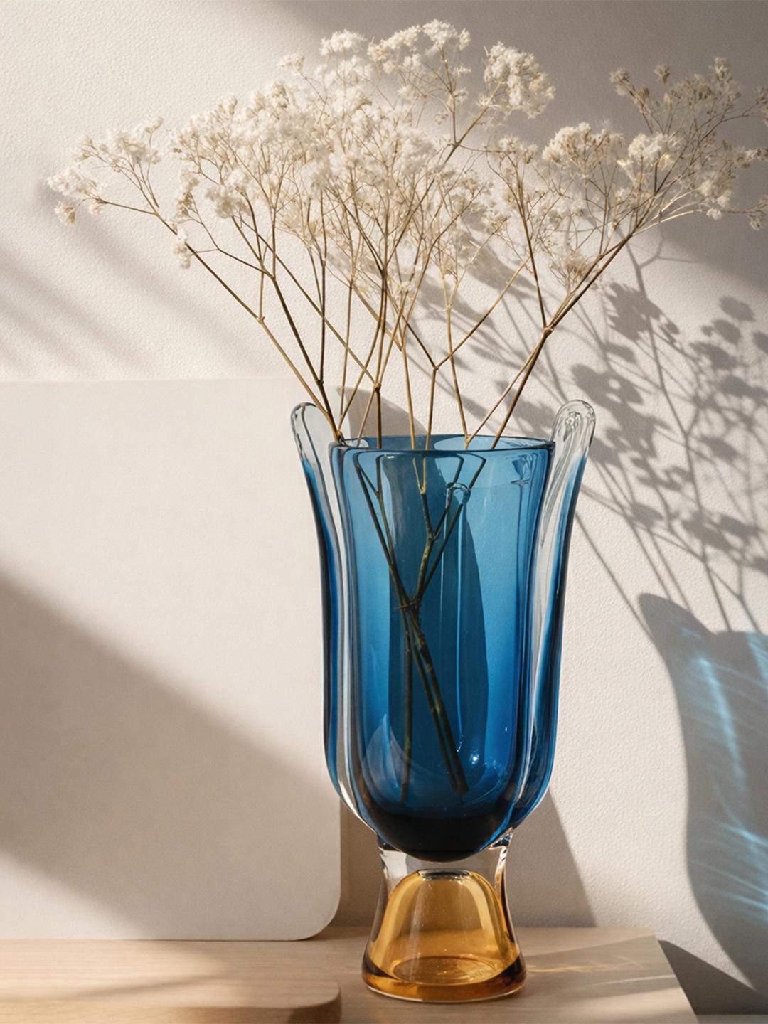 Buy AARVI DECOR STUDIO Luxury Deep Blue Glass Flower Vase - Vases for ...