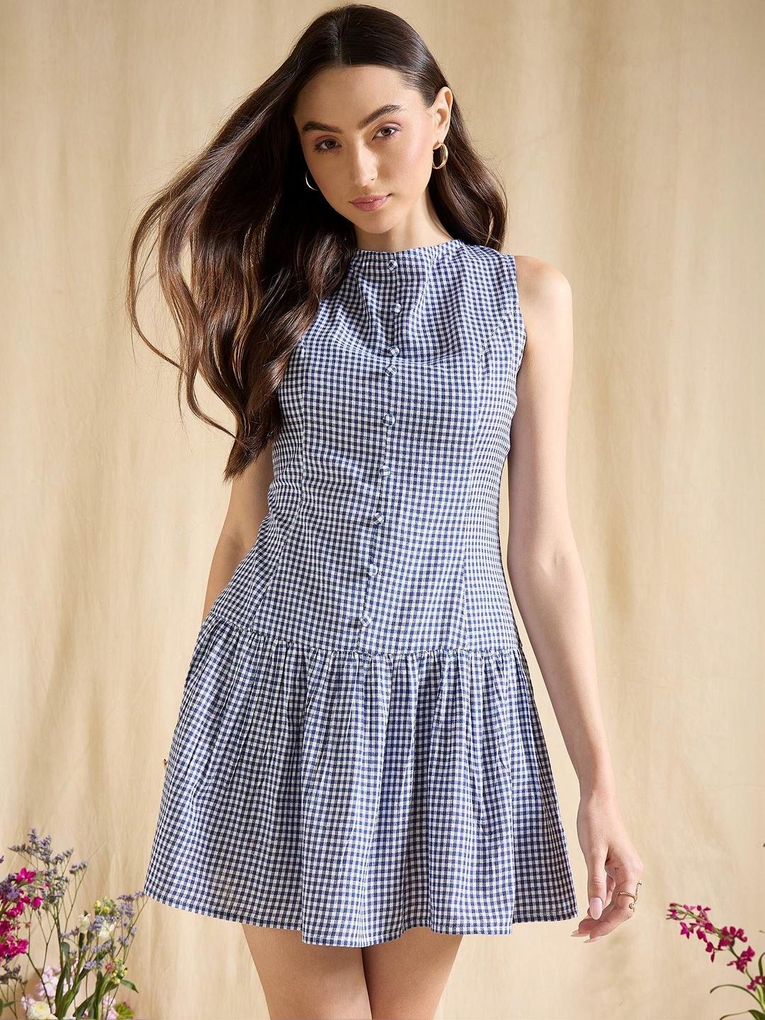 Buy DRAPE AND DAZZLE Checked Drop Waist Mini Dress - Dresses for Women ...