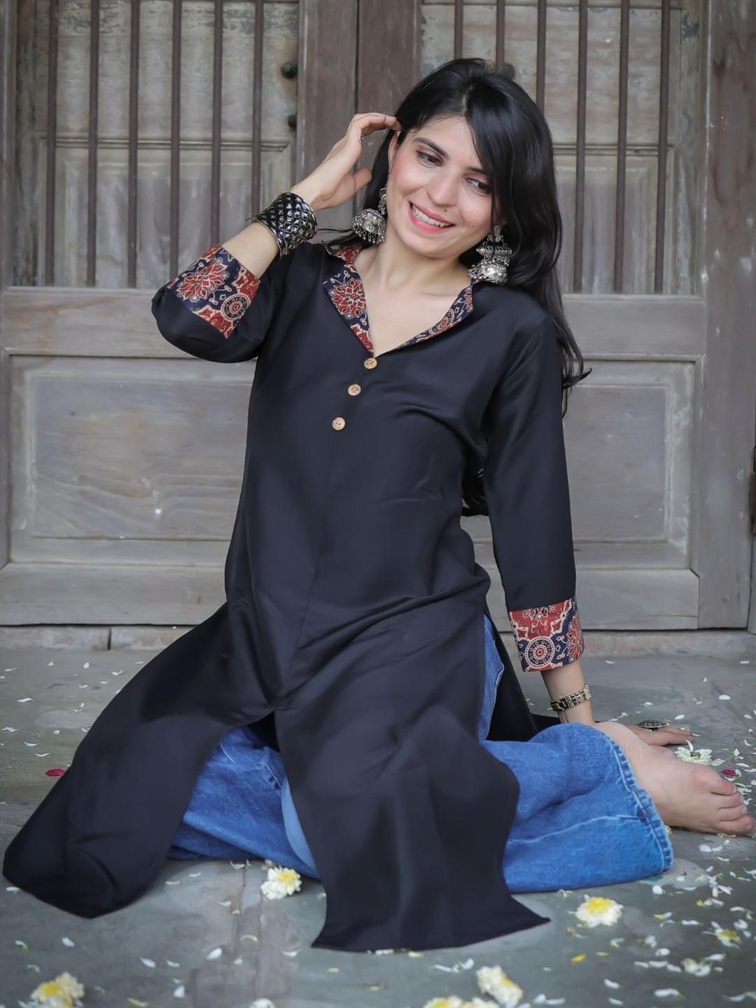 Buy Youthnic Women Cotton Silk Solid Straight Side Slit Long Kurta ...