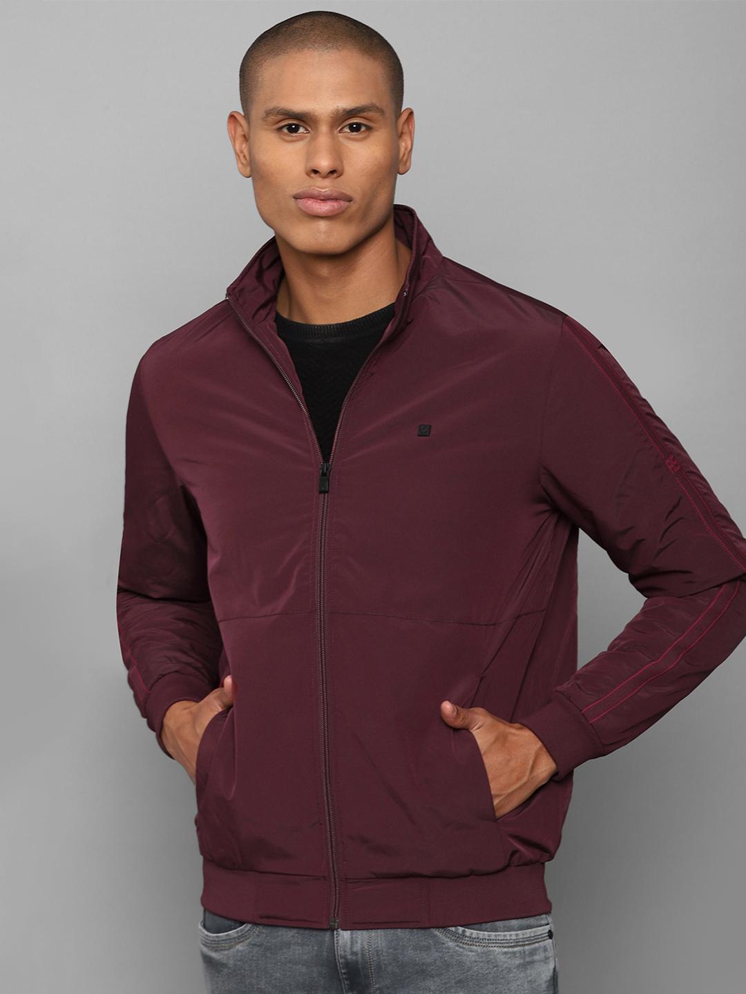 Buy Allen Solly Men Maroon Solid Bomber Jacket - Jackets for Men ...