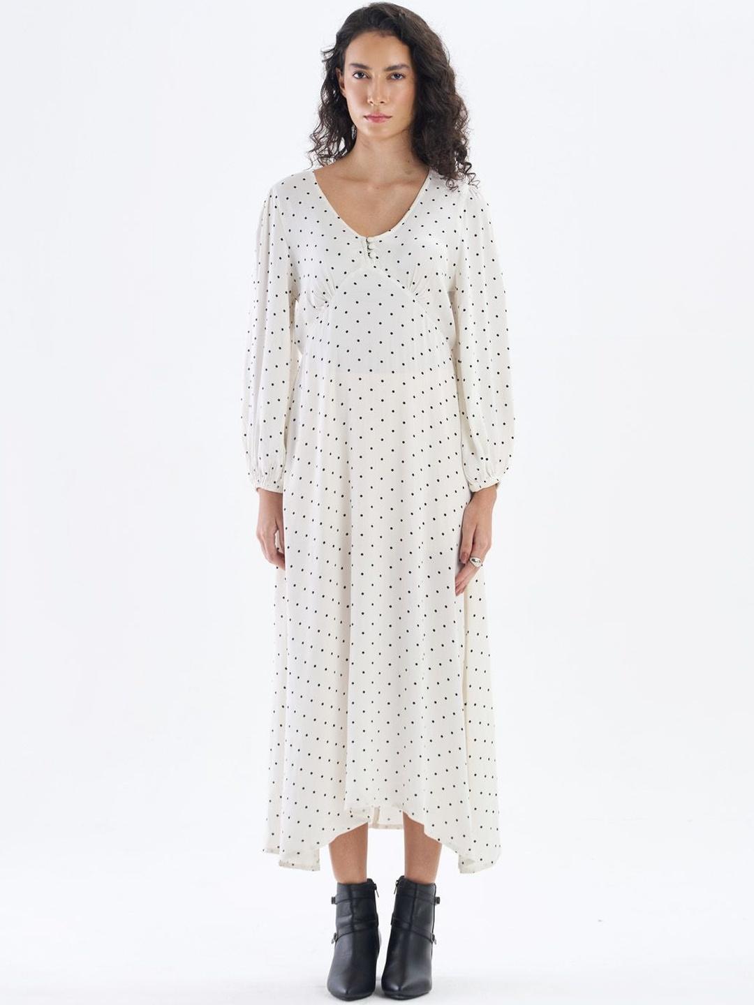 Buy Saintly Polka Dot Print A Line Midi Dress - Dresses for Women ...