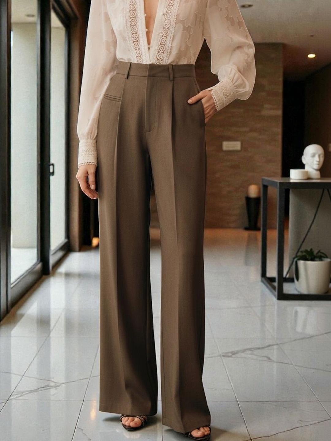 Buy Next One Women Smart Loose Fit High Rise Easy Wash Pleated Trousers ...