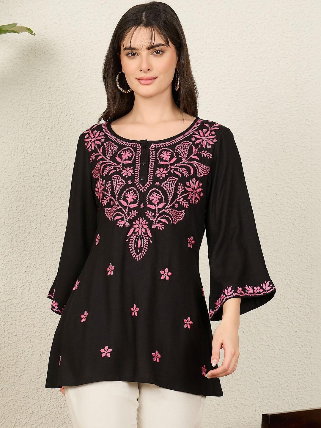 Buy Anouk Floral Embroidered Thread Work Liva Thread Work Kurti ...
