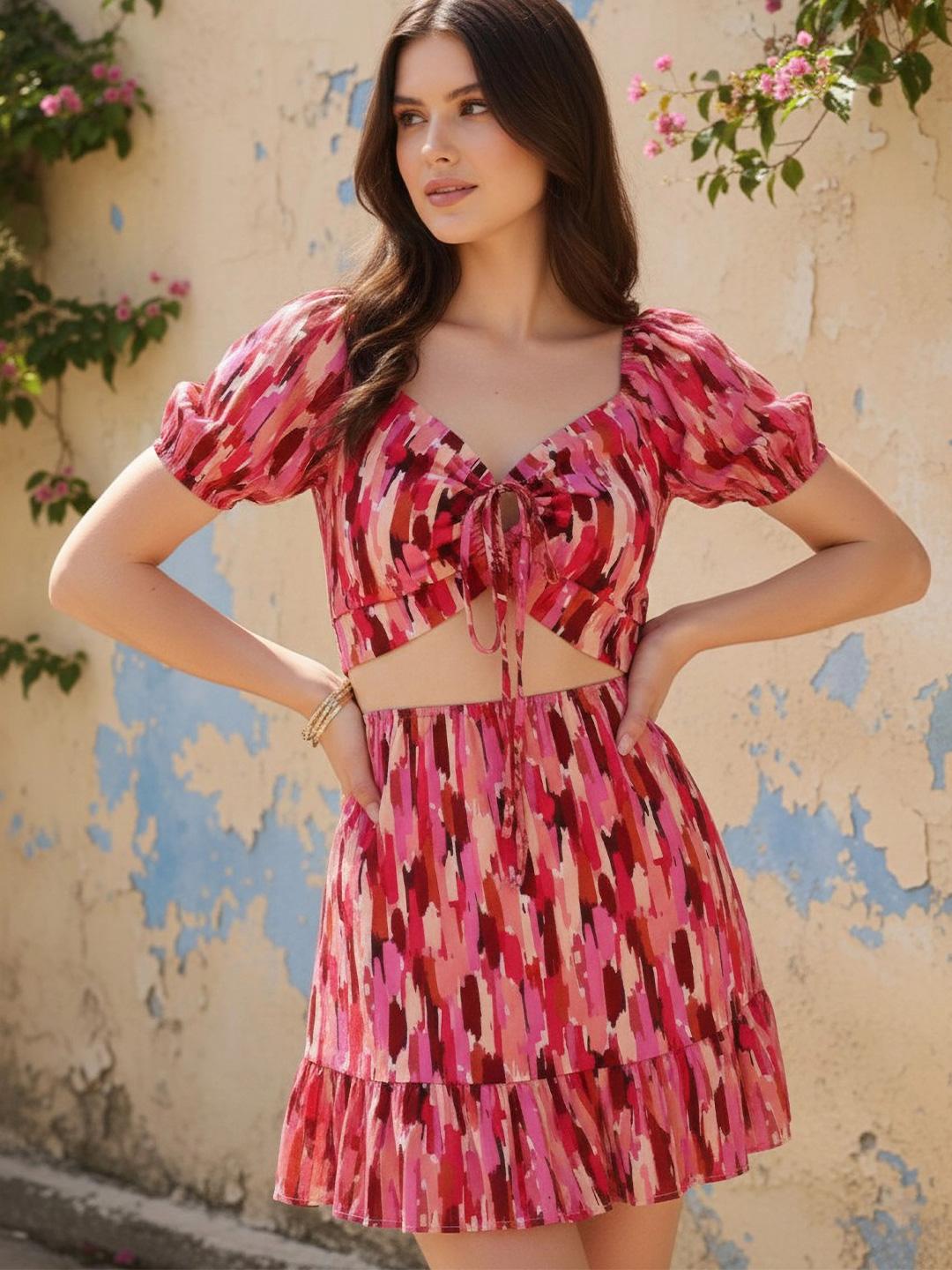 Buy Berrylush Women Pretty Pink Abstract Cut Out Dress - Dresses for ...