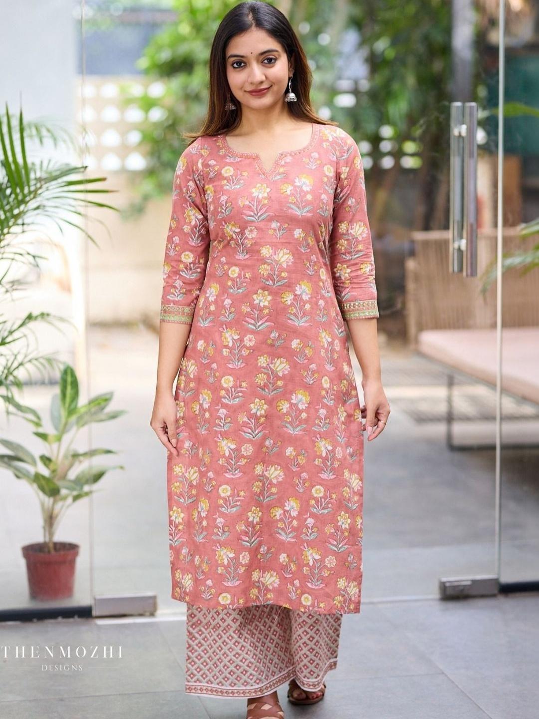 Buy THENMOZHI DESIGNS Printed Pure Cotton V Neck Floral Co Ords - Co ...