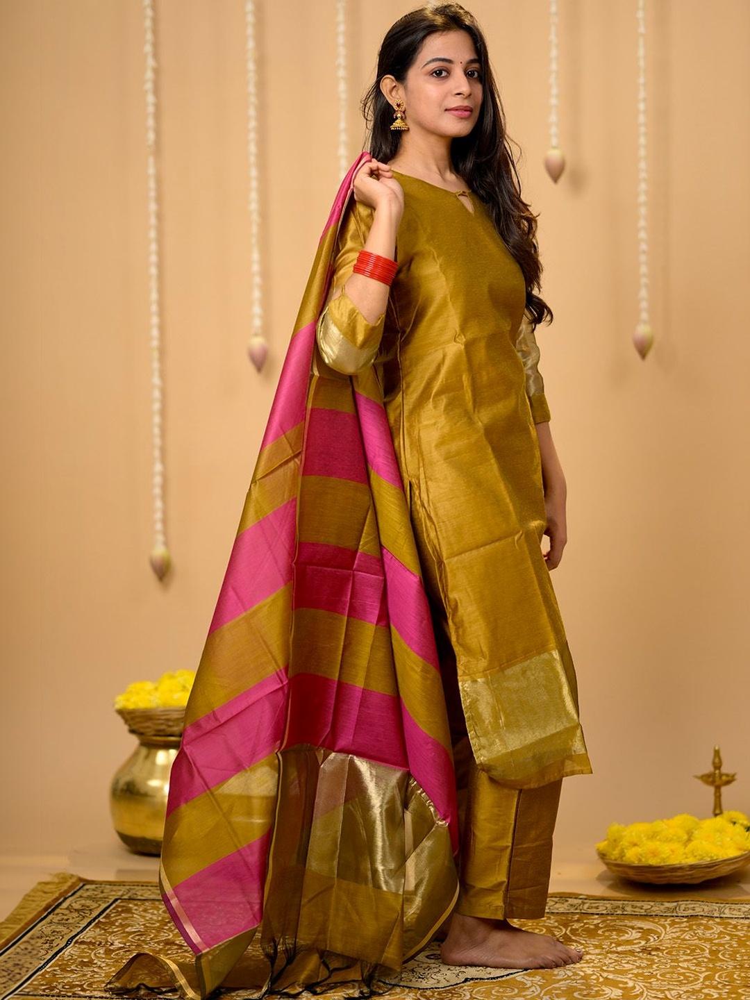 Buy Vastara The Label Women Regular Art Silk Kurta With Trousers & With ...