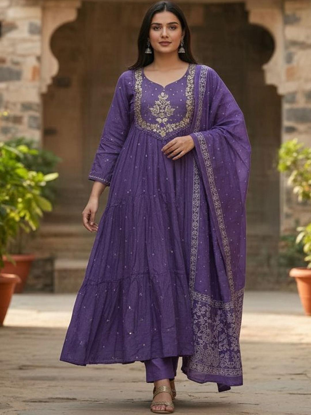 Buy TWINS LADY Women Ethnic Motifs Embroidered Tiered Thread Work Kurta ...
