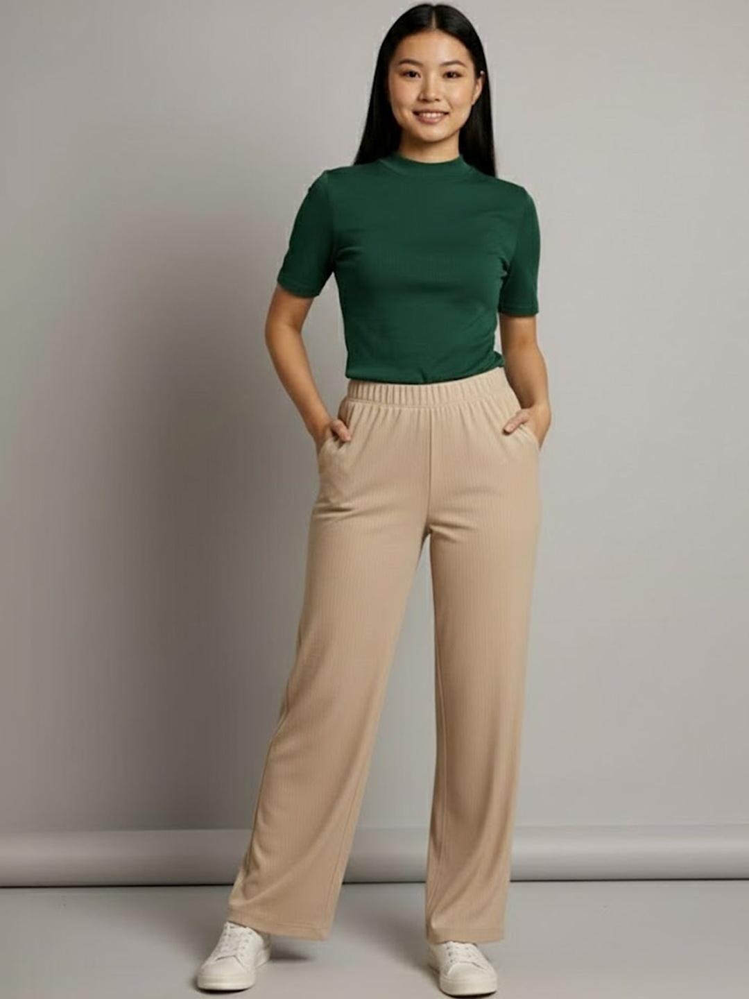 Buy DTR FASHION Women Textured Comfort High Rise Trousers - Trousers ...