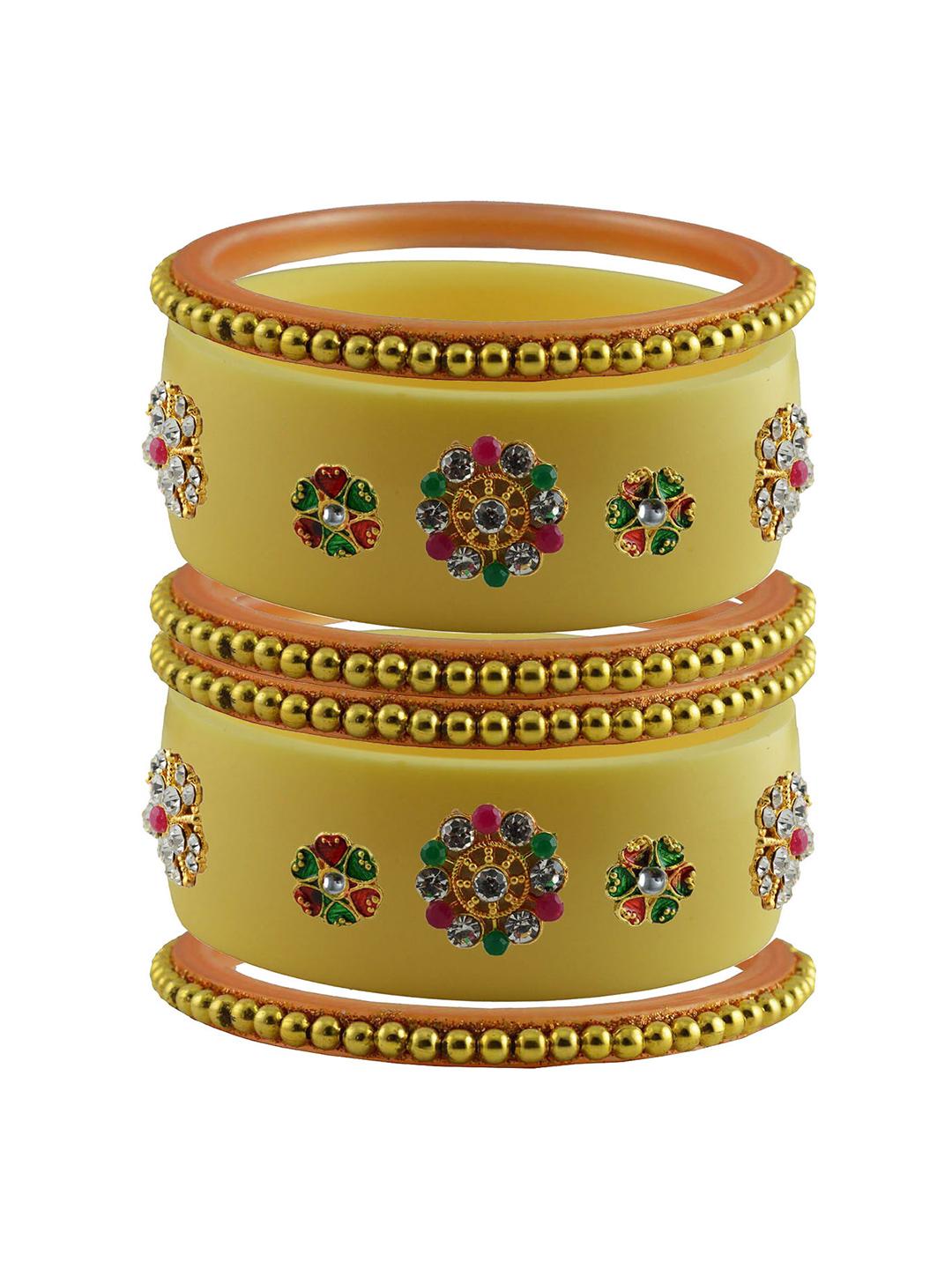 Buy Vidhya Kangan Cream Stone Stud Acrylic Extra Large Size Bangle ...