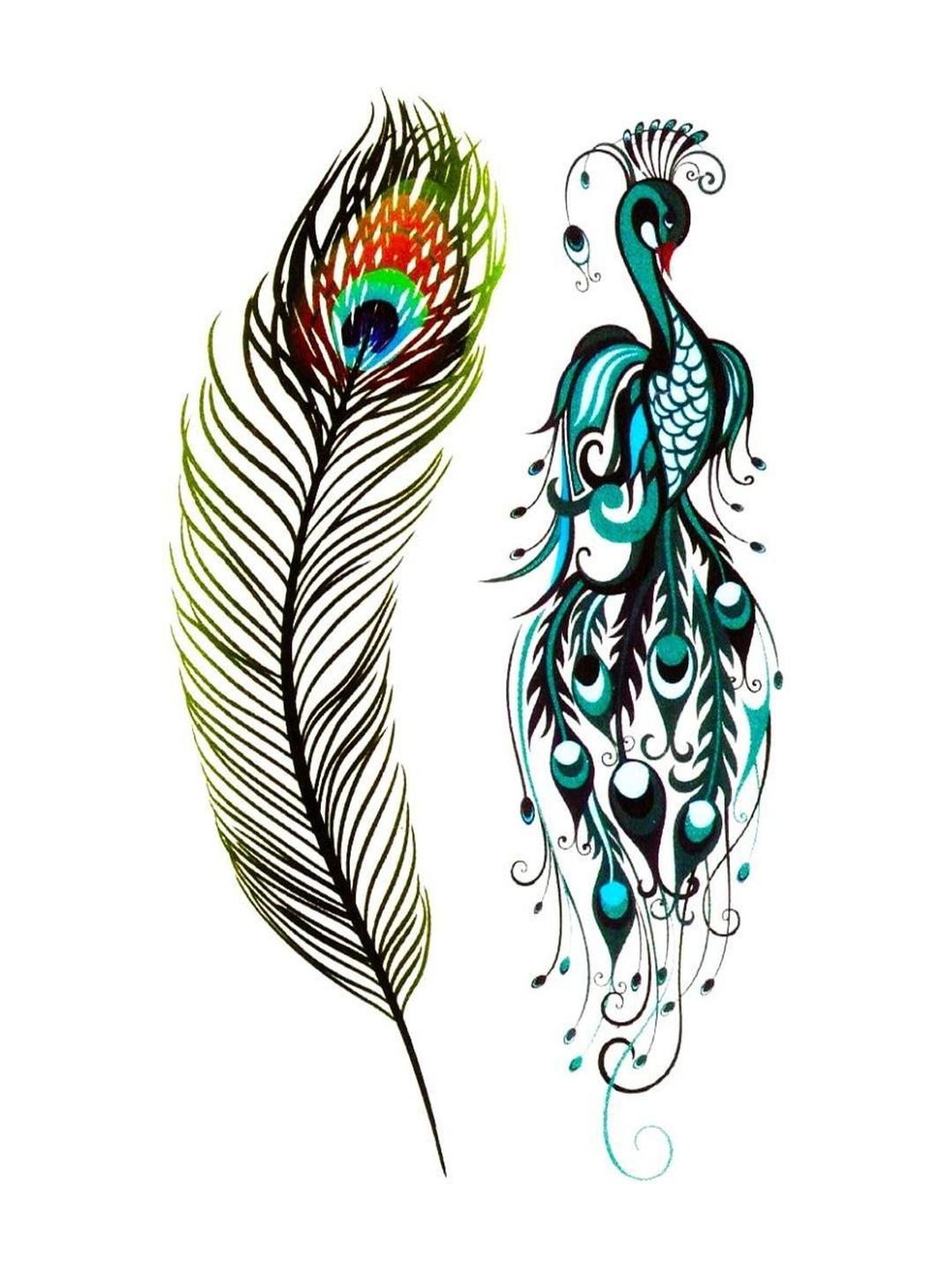 Buy ORDERSHOCK Peacock Feather With Beautiful Design Tattoo - Bindi for ...