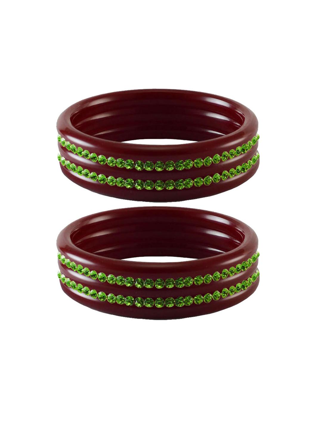 Buy Vidhya Kangan Green Stone Stud Acrylic Bangle With Extra Large Size ...