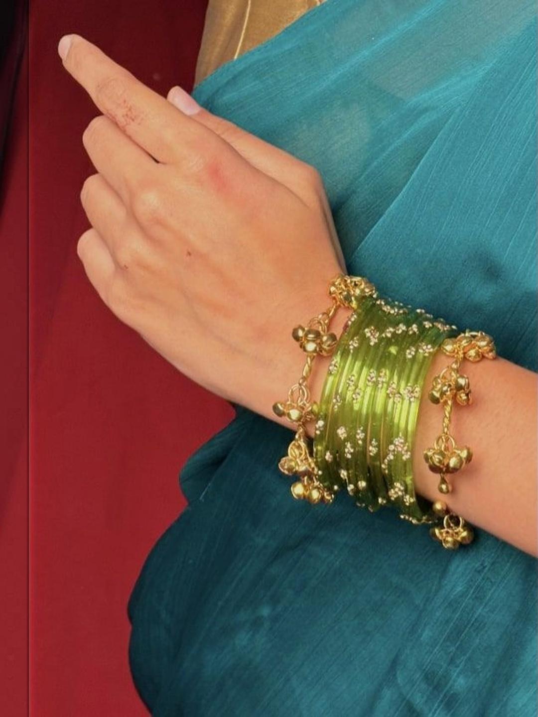 Buy Janpath Online Set Of 14 Embellished Ghunghroo Bangles - Bangle for ...