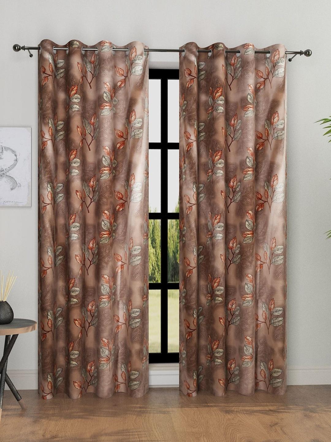 Buy Myntra Elegant Homes Brown Set Of 2 Floral Room Darkening Long Door ...