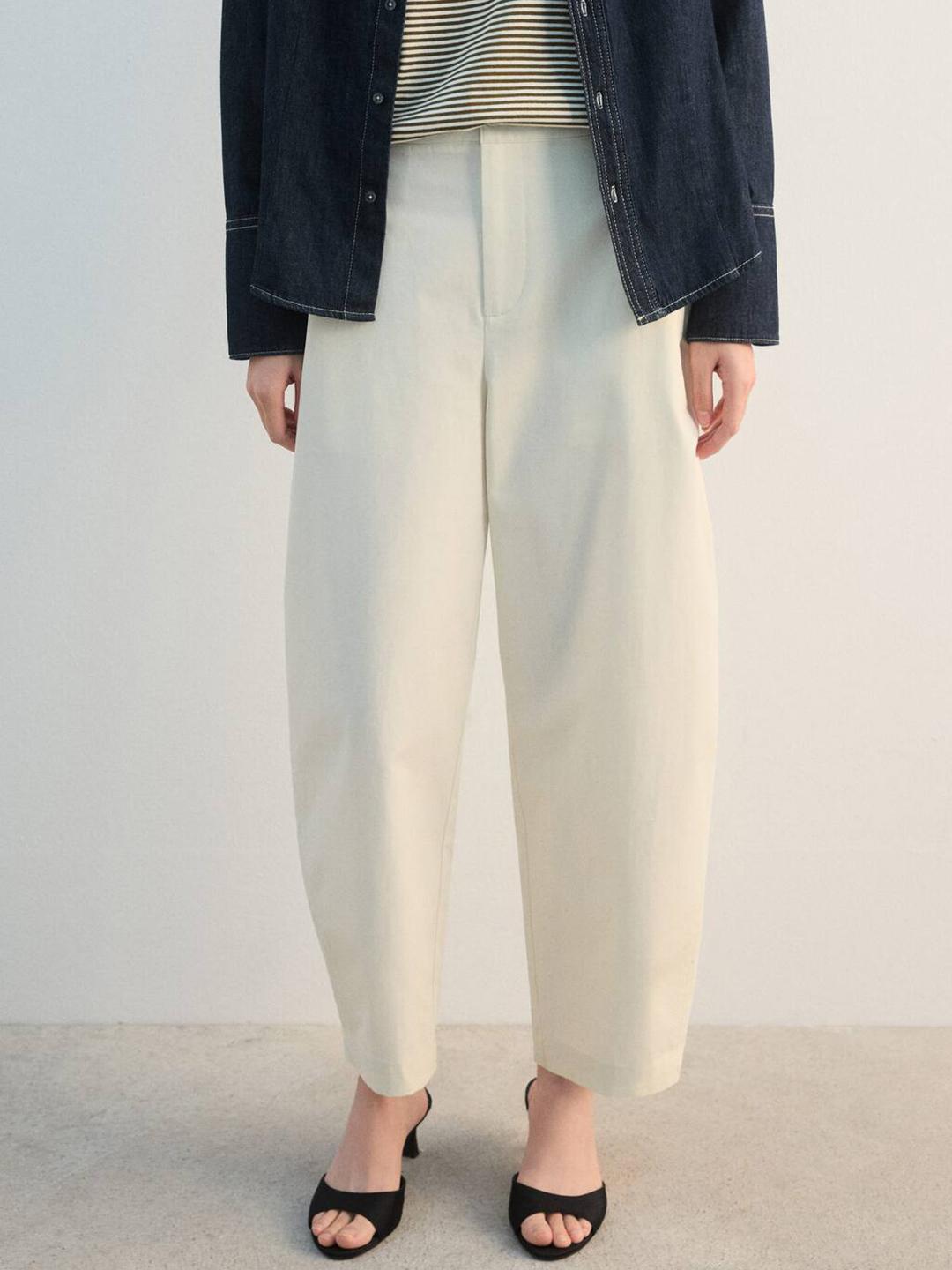 Buy MANGO Women High Rise Mom Fit Trousers - Trousers for Women ...