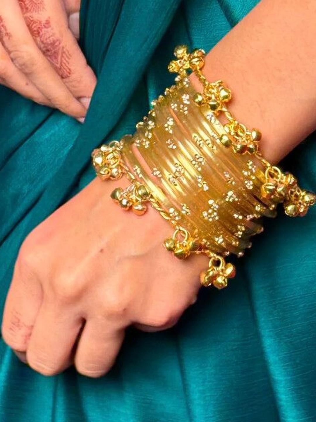 Buy Janpath Online Set Of 14 Embellished Ghunghroo Bangles - Bangle for ...