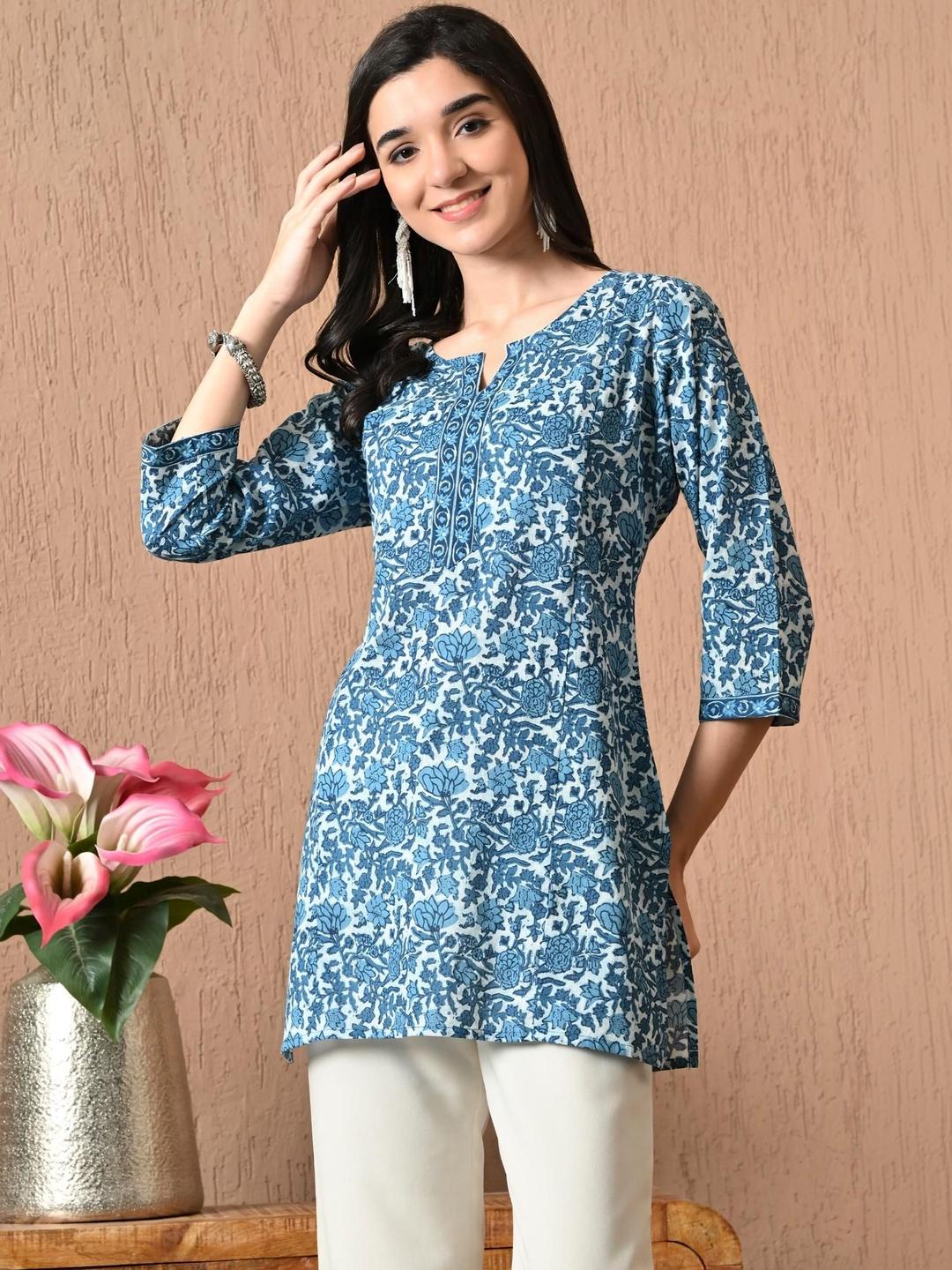 Buy Anouk Mirage Floral Printed V Neck Pure Cotton Kurti - Kurtis for ...
