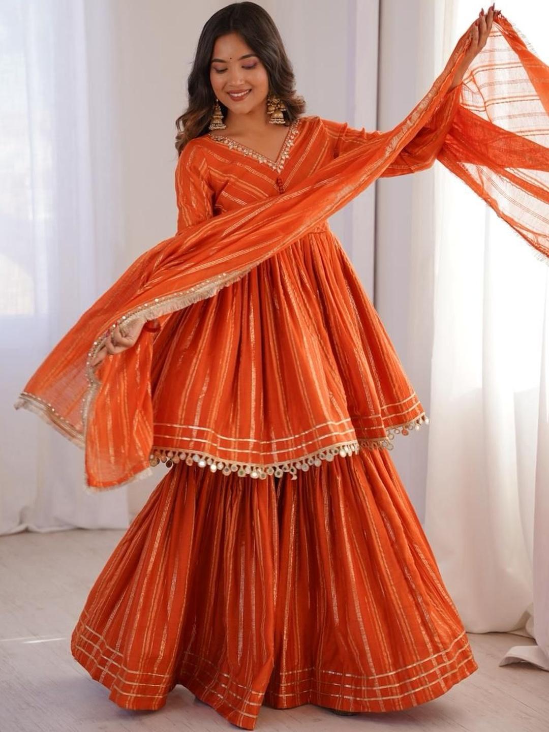 Buy APASRANI LABEL Women Printed Empire Gotta Patti Chanderi Cotton ...