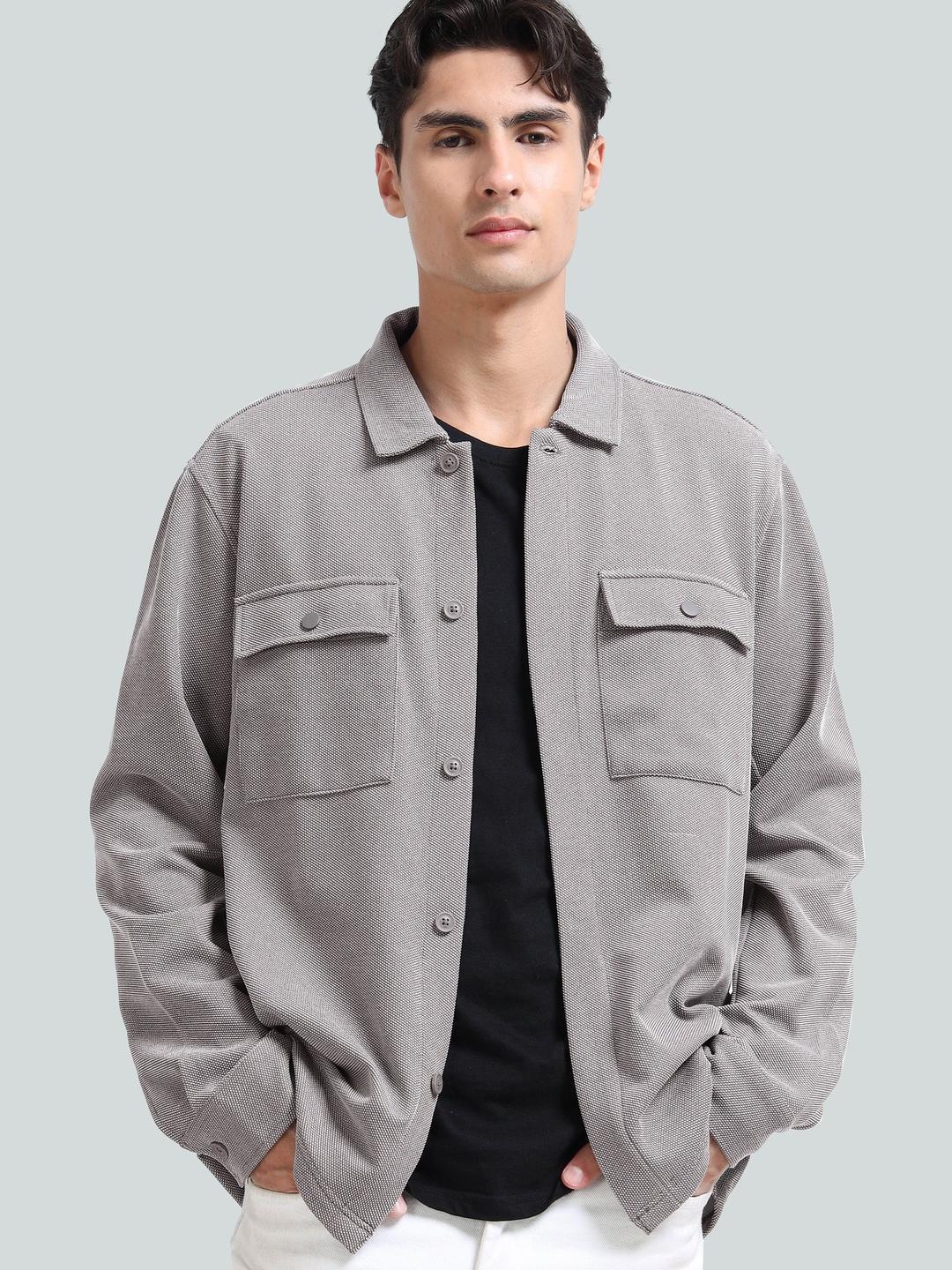 Buy StitchX Men's Stretchy Long Overshirt Melange Knitted Shacket ...