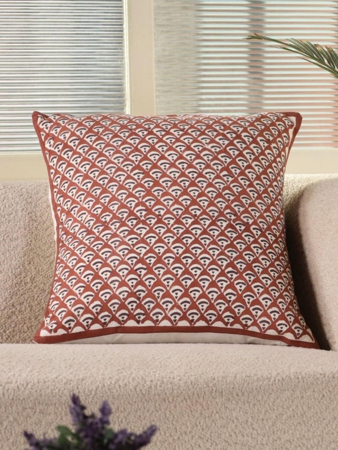 Buy Peepul Tree Maroon & Black Set Of 3 Geometric Square Cushion Covers ...