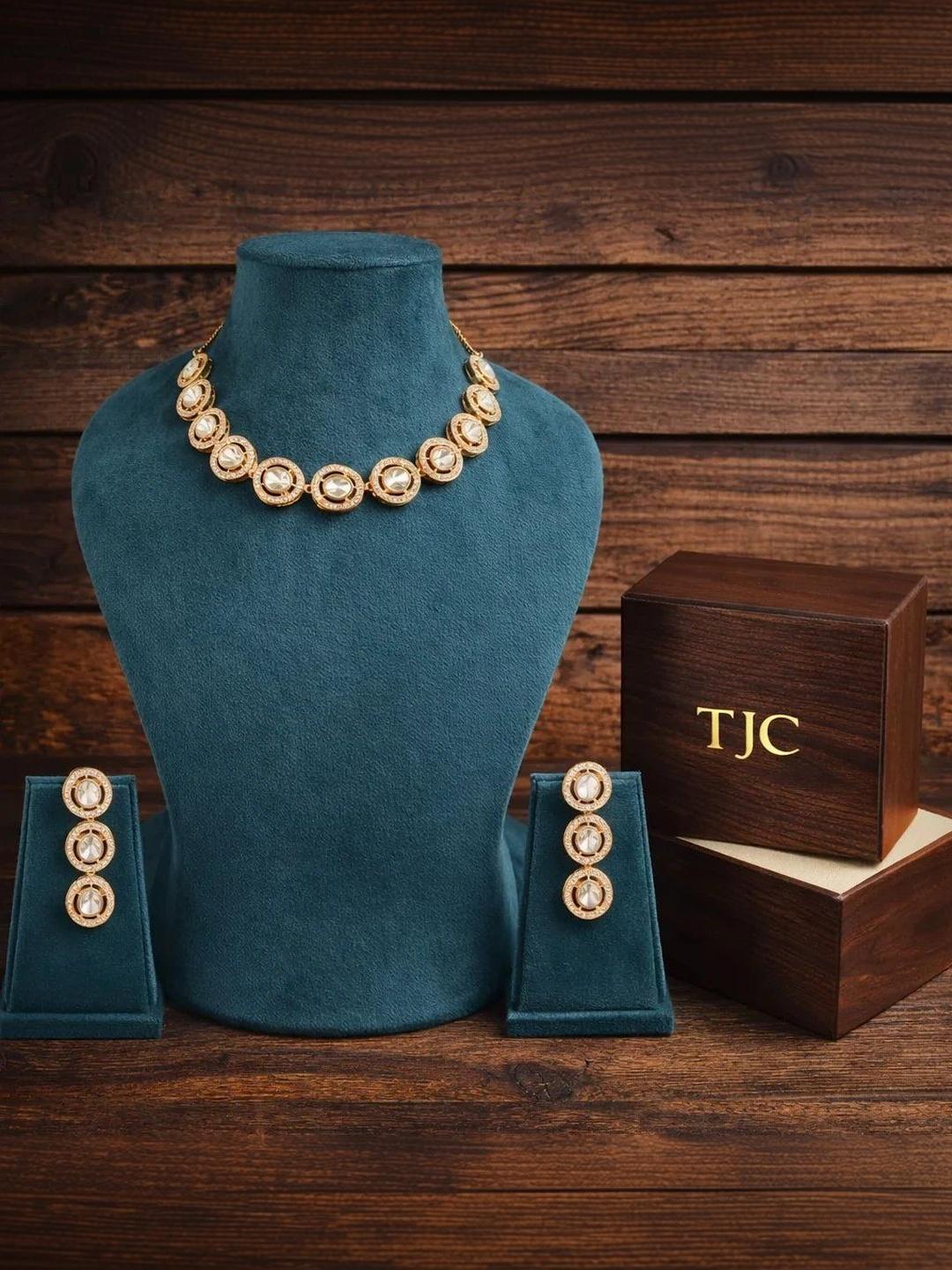 Buy TJC Gold Plated American Diamond Stone Studded Jewellery Set ...