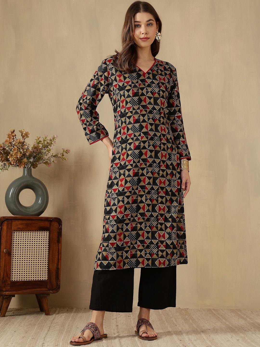 Buy AMOUS Geometric Printed V Neck Kurti - Kurtis for Women 39459673 ...
