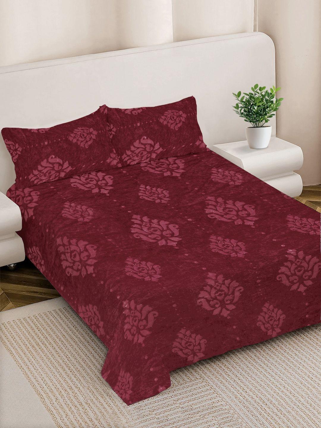 Buy Myntra Elegant Homes Maroon Ethnic Motifs 300 TC King Bedsheet With ...