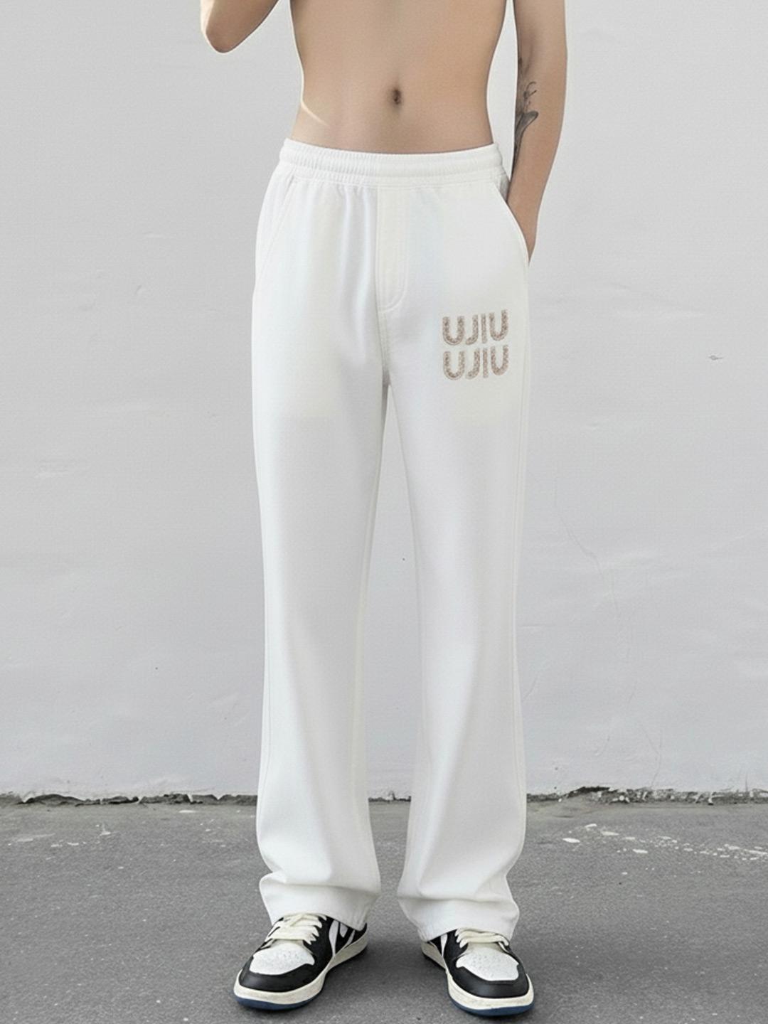 Buy KEHAR Men Textured Embellished Relaxed Straight Leg Trousers ...