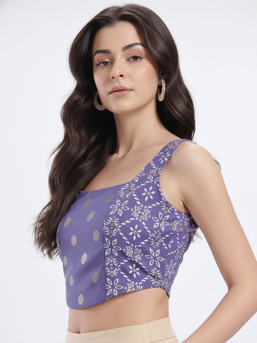 Buy Lavender Ethnic Motif Square Neck Crop Corset Top - Tops for Women ...