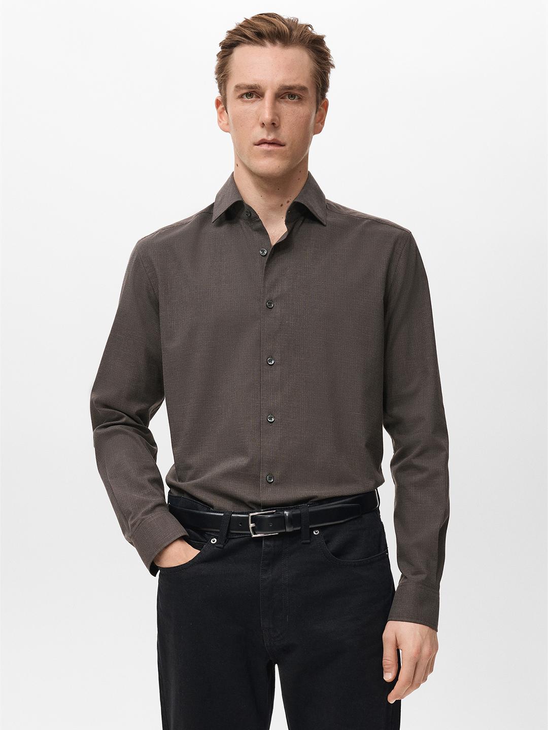 Buy MANGO MAN Pure Cotton Houndstooth Self Design Shirt - Shirts for ...