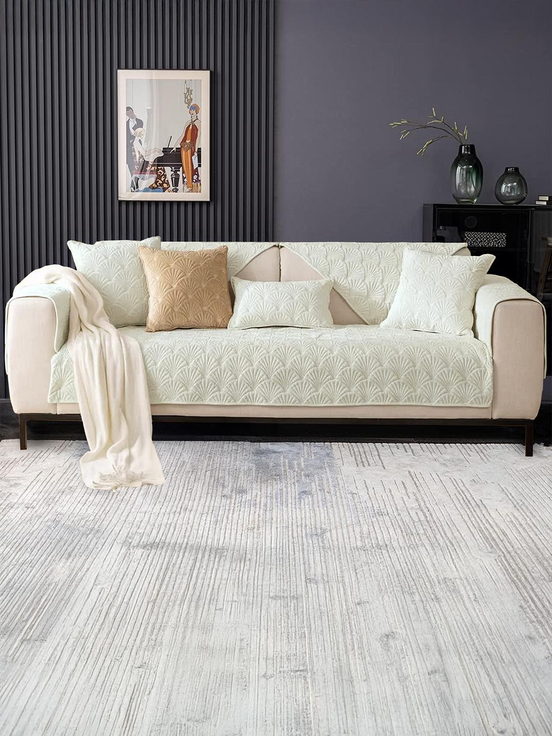 Buy Cortina Cream Coloured & Cream Coloured 4 Piece Sofa Cover With ...