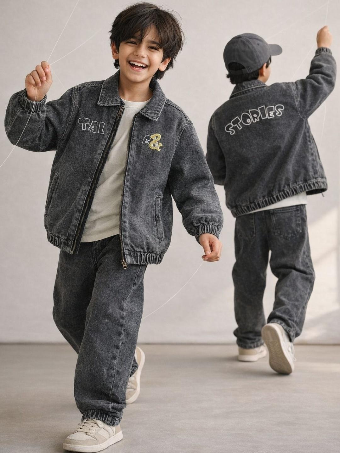 Buy TALES & STORIES Boys Typography Lightweight Denim Jacket With ...