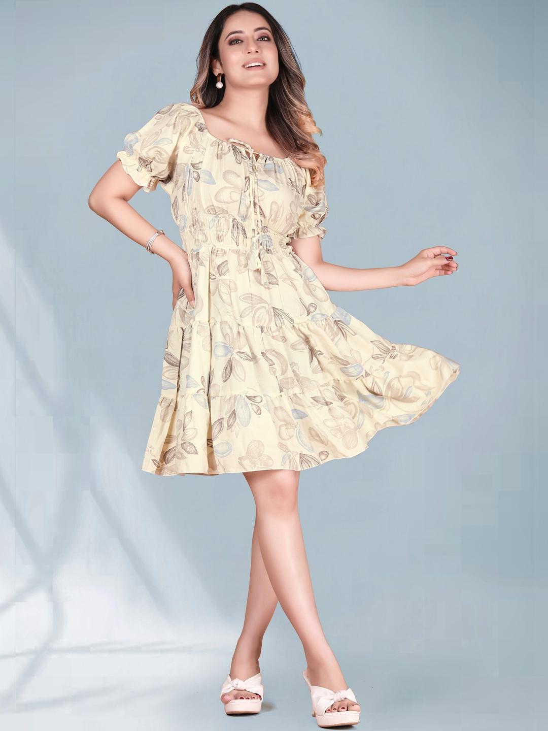Buy GERMAN GOAT Floral Print Puff Sleeve Fit & Flare Dress - Dresses ...