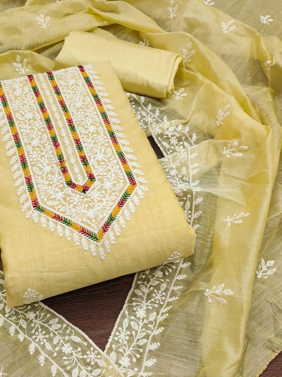 Buy DWIJA FASHION Embroidered Pure Cotton Unstitched Dress Material ...