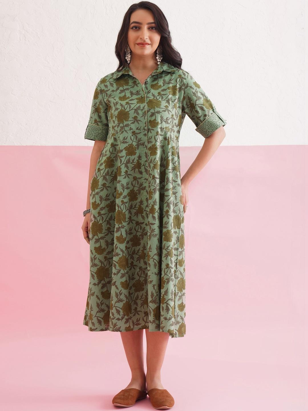 Buy JAYPORE Floral Print A Line Midi Dress - Dresses for Women 39470428 ...