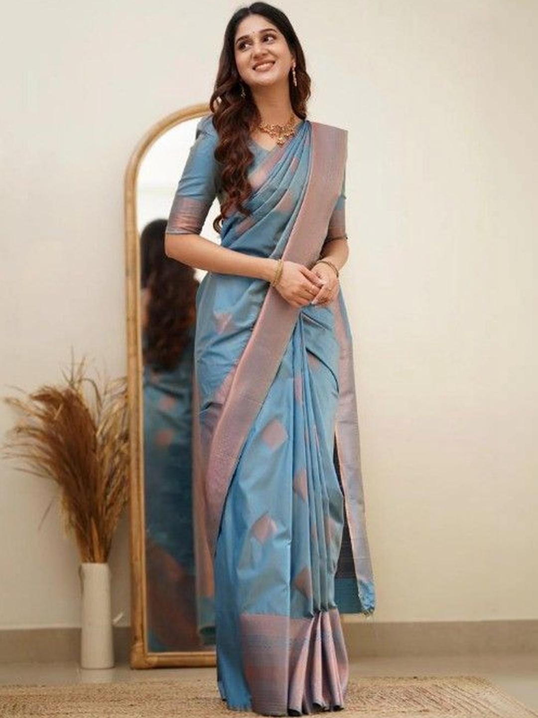 Buy KALINI Jacquard Blend Woven Design Brocade Saree Blouse - Saree ...