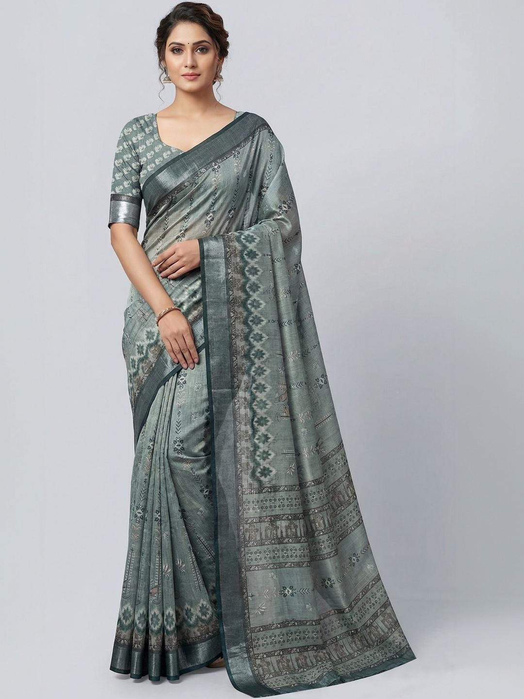 Buy TIGER SNAKE Ethnic Motifs Linen Blend Handloom Khadi Saree - Sarees ...