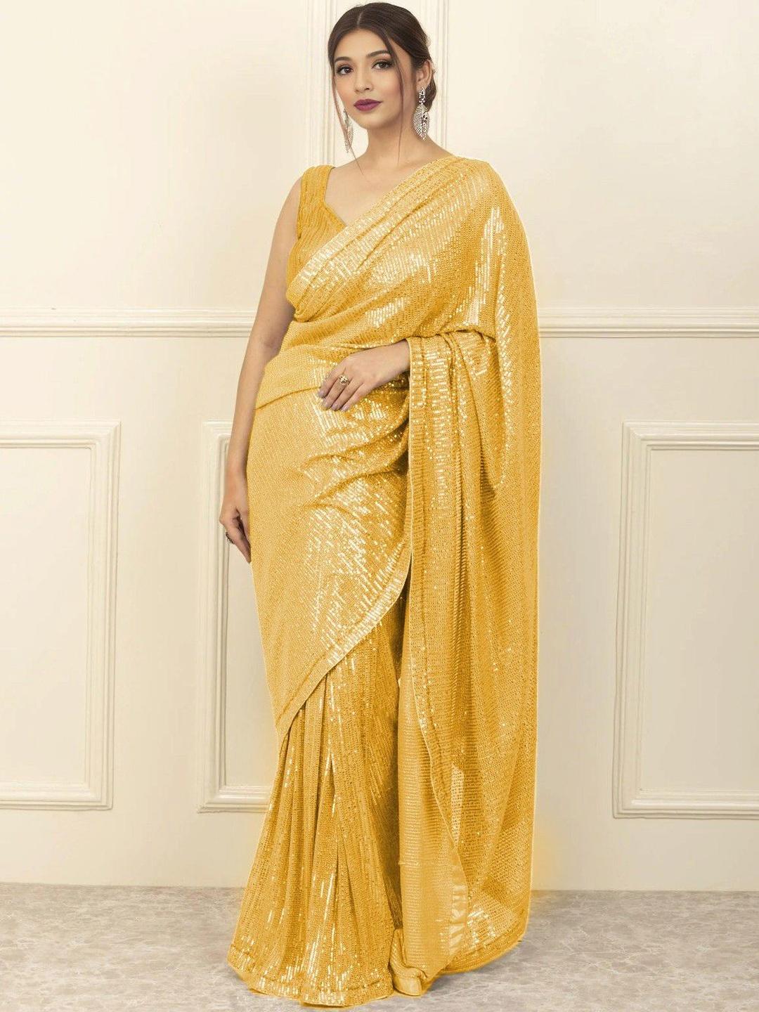 Buy KALYANI TEXTILE Embellished Sequinned Poly Georgette Heavy Work ...