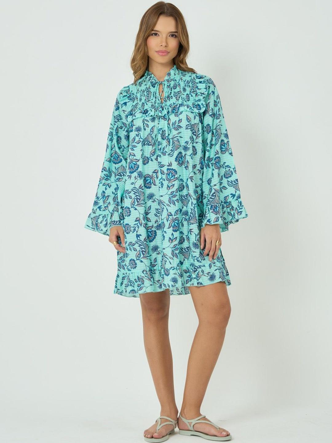 Buy Saintly Floral Print Bell Sleeve A Line Mini Dress - Dresses for ...