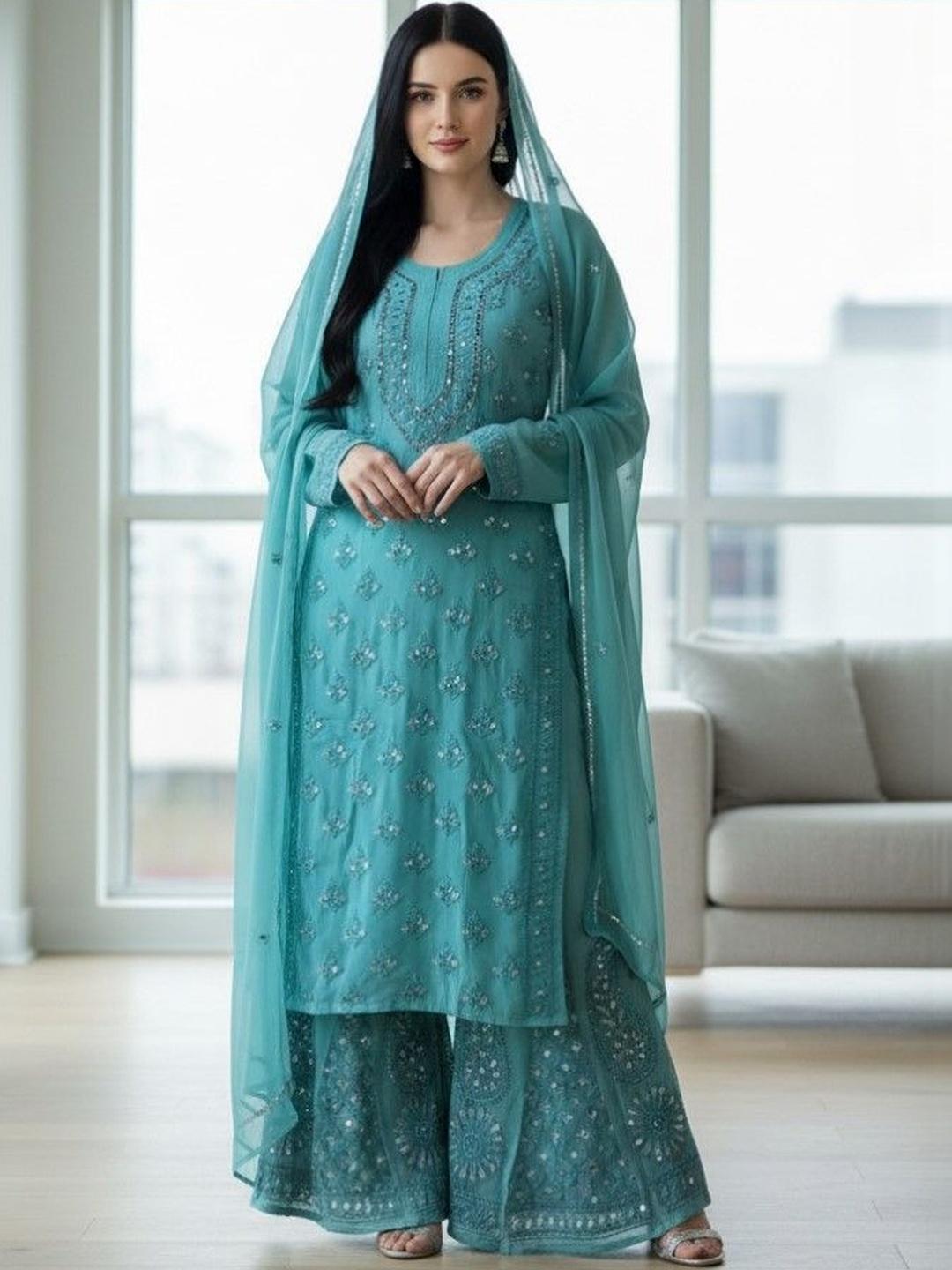 Buy KHAKA Women Ethnic Motifs Embroidered Regular Sequinned Kurta With ...